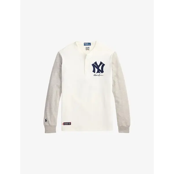Polo Ralph Lauren Yankees Branded Cotton-jersey Henley Shirt - Deckwash White/heathr