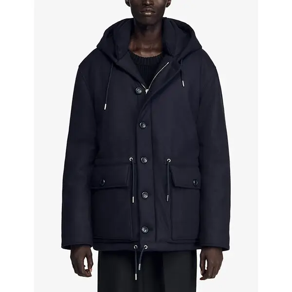 Sandro Hooded Drawstring-waist Wool And Cashmere-blend Parka