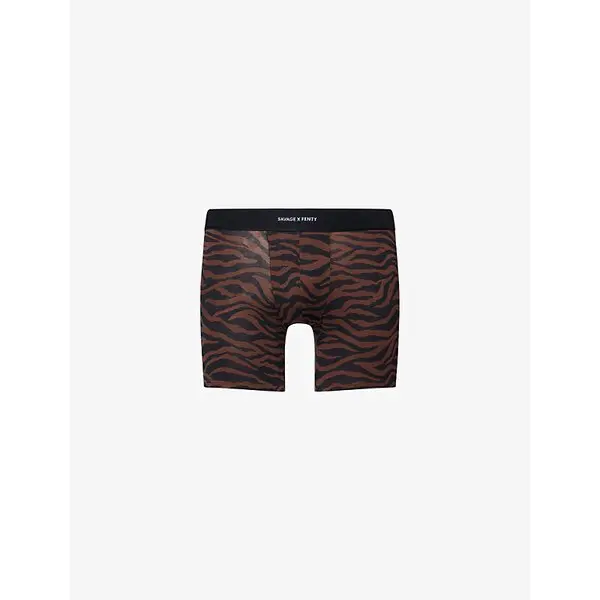 SAVAGE X FENTY Logo-waistband Cotton-jersey Boxer Briefs - Cdr Brwn Tgr Strp Prnt