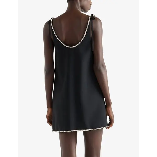 Prada Crystal-embellished Woven Mini Dress