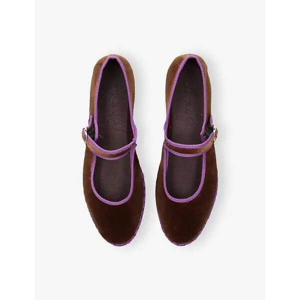 FLABELUS Archer Velvet Mary Jane Flats - Brown/oth