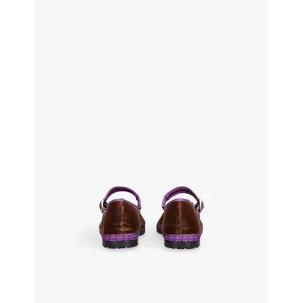 FLABELUS Archer Velvet Mary Jane Flats - Brown/oth