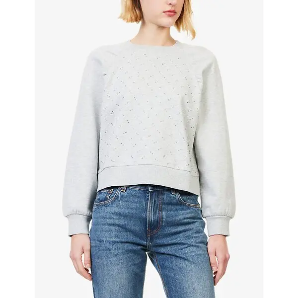Paige Tricia Crystal-embellished Cotton Sweatshirt - Heather Grey