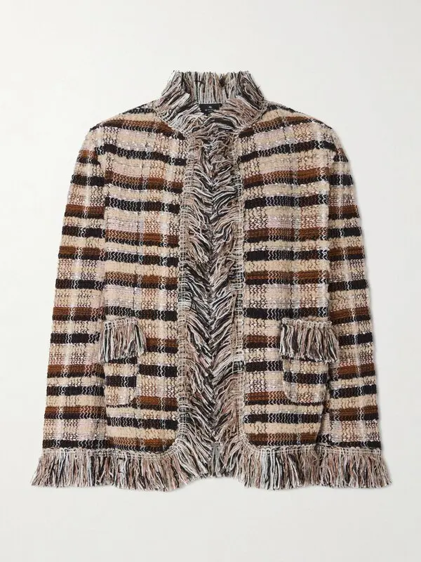 Etro Fringed Checked Tweed Jacket - Brown
