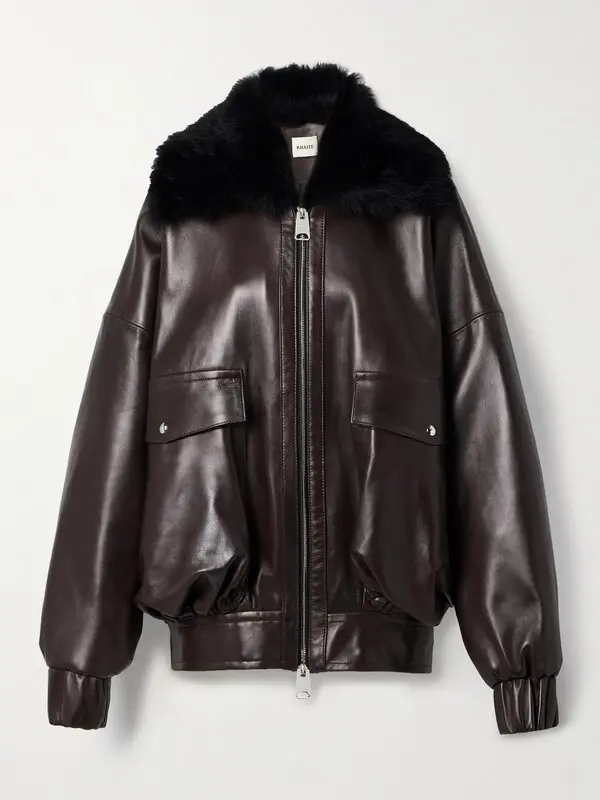 Khaite Daemon Oversized Shearling-trimmed Leather Jacket - Brown