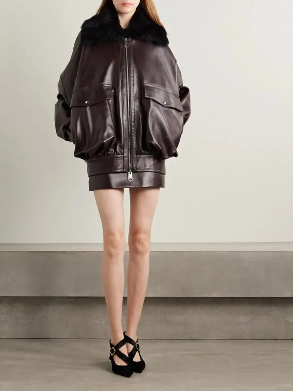 Khaite Daemon Oversized Shearling-trimmed Leather Jacket - Brown