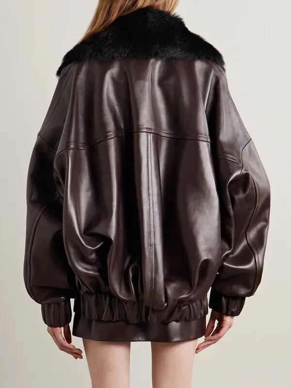 Khaite Daemon Oversized Shearling-trimmed Leather Jacket - Brown