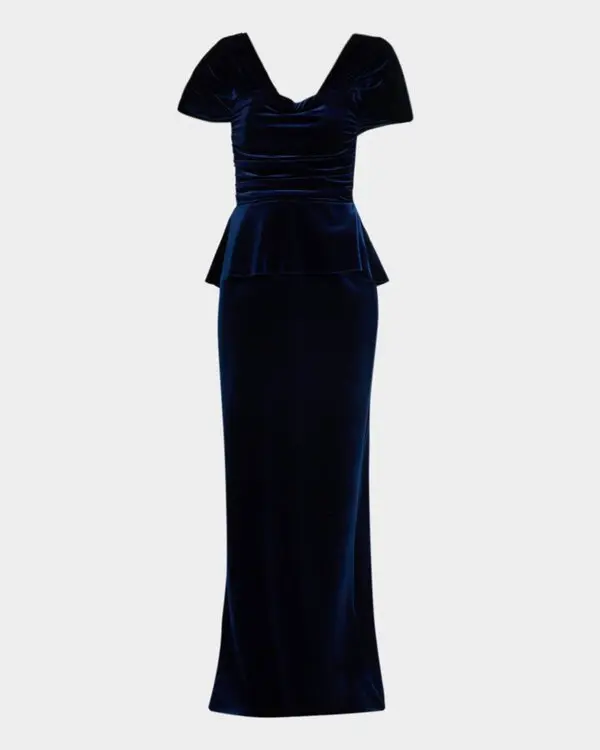 Chiara Boni La Petite Robe Vesina Peplum Velvet Column Gown
