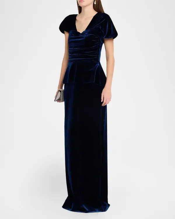 Chiara Boni La Petite Robe Vesina Peplum Velvet Column Gown