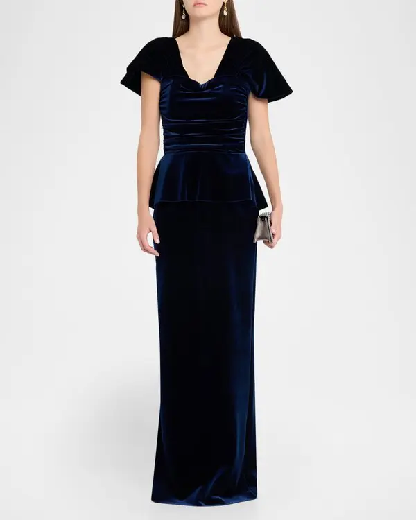 Chiara Boni La Petite Robe Vesina Peplum Velvet Column Gown