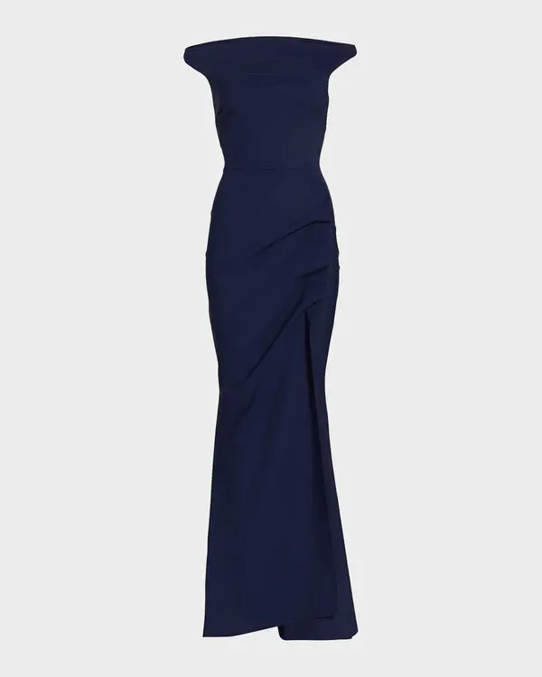 Chiara Boni La Petite Robe Cutout Off-the-shoulder Column Gown - Blue Notte