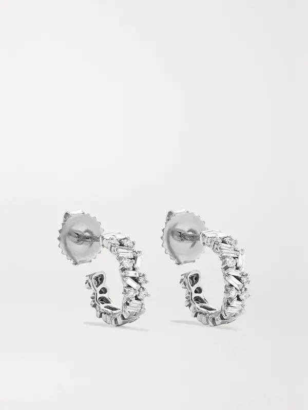 SUZANNE KALAN Shimmer 18-karat White Gold Diamond Hoop Earrings - Silver