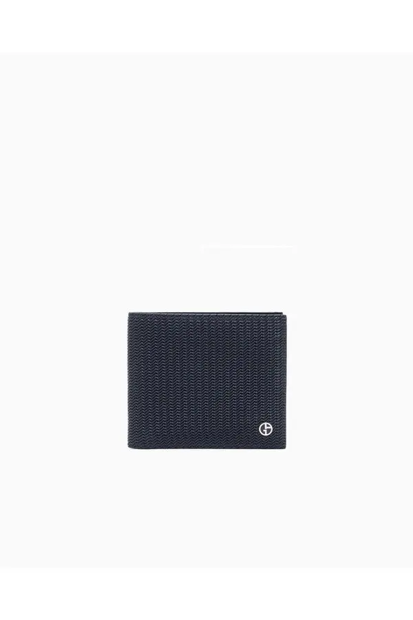 Giorgio Armani Bifold Wallet In Embossed Leather - Navy