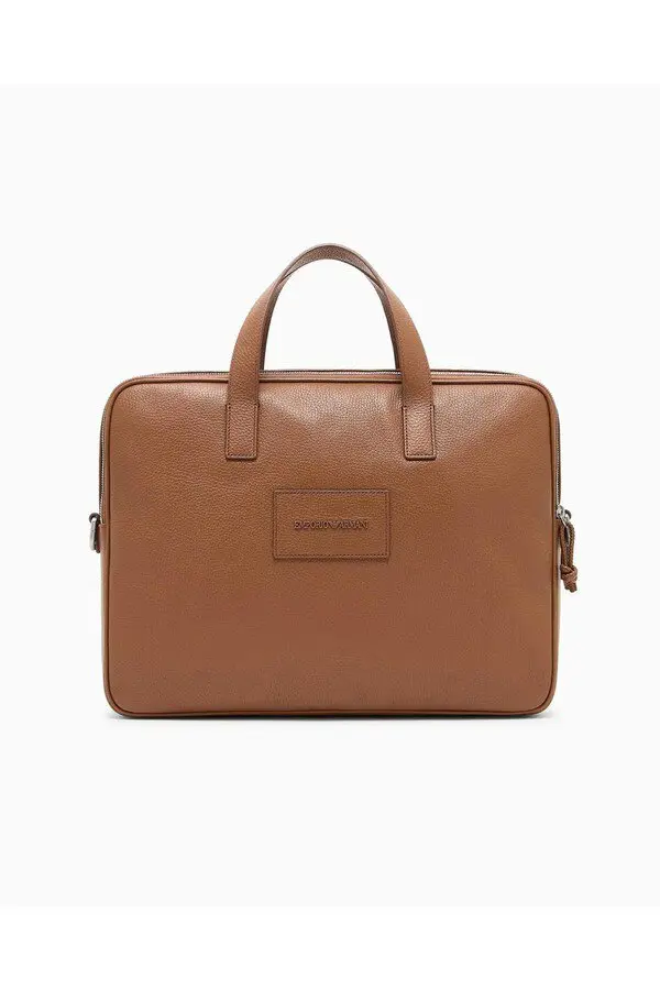 Emporio Armani Tumbled Leather Briefcase - Brown