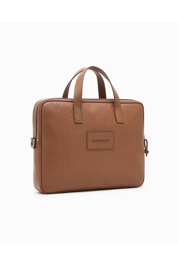 Emporio Armani Tumbled Leather Briefcase - Brown