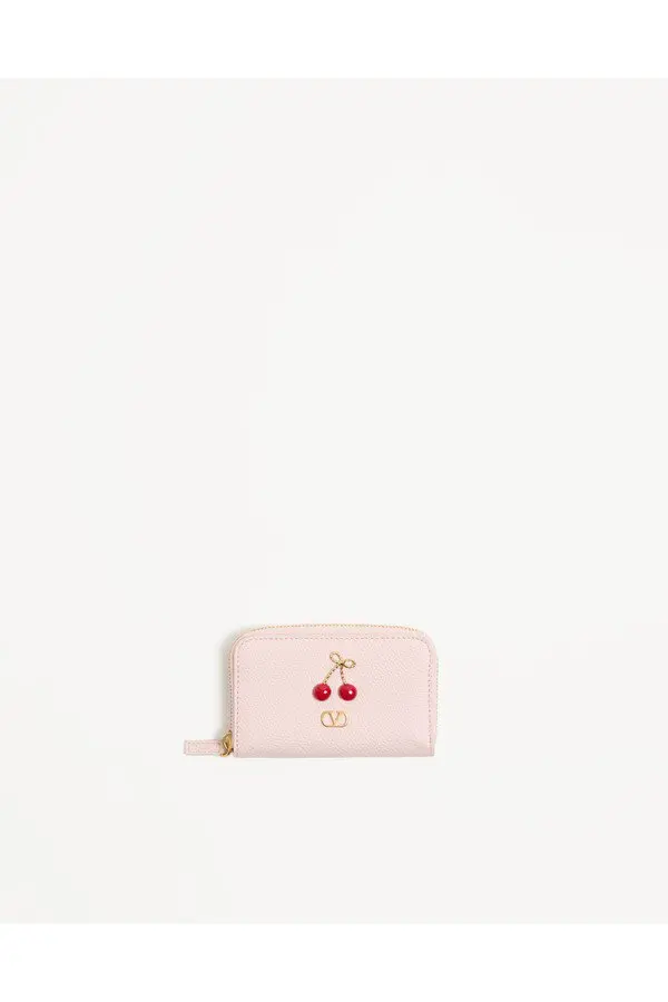 Valentino Garavani Cherryfic Mini Zip Wallet In Grainy Calfskin - Red