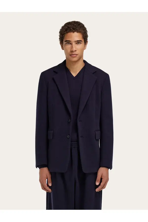 FERRAGAMO Single Breasted Jersey Blazer - Navy