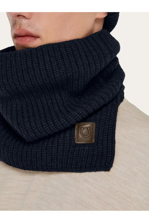 FERRAGAMO Ribbed Cashmere Blend Collar - Navy
