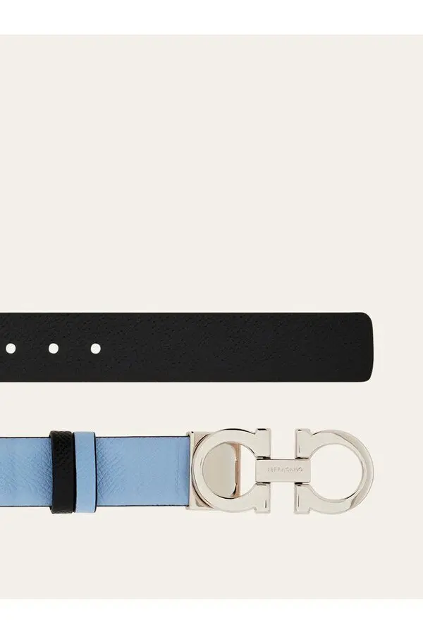 FERRAGAMO Reversible And Adjustable Gancini Belt - Denim