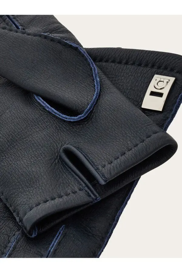 FERRAGAMO Leather Gloves - Navy