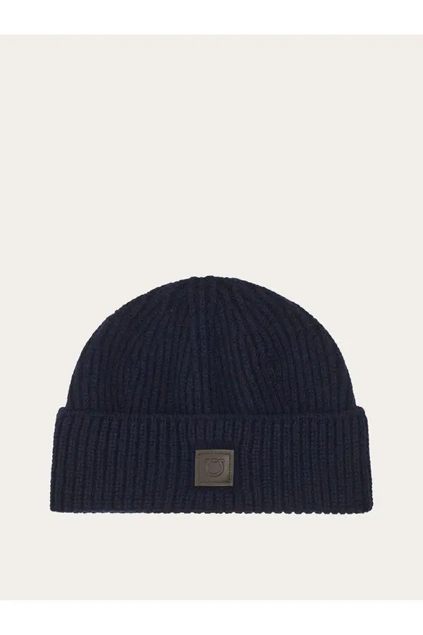 FERRAGAMO Knitted Beanie - Navy