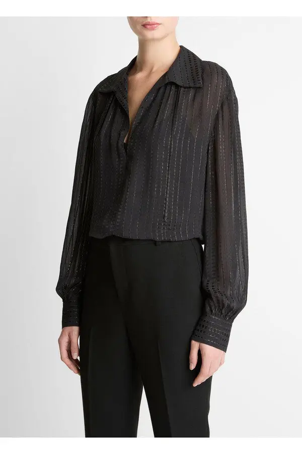Vince Metallic-stripe Gathered Blouse