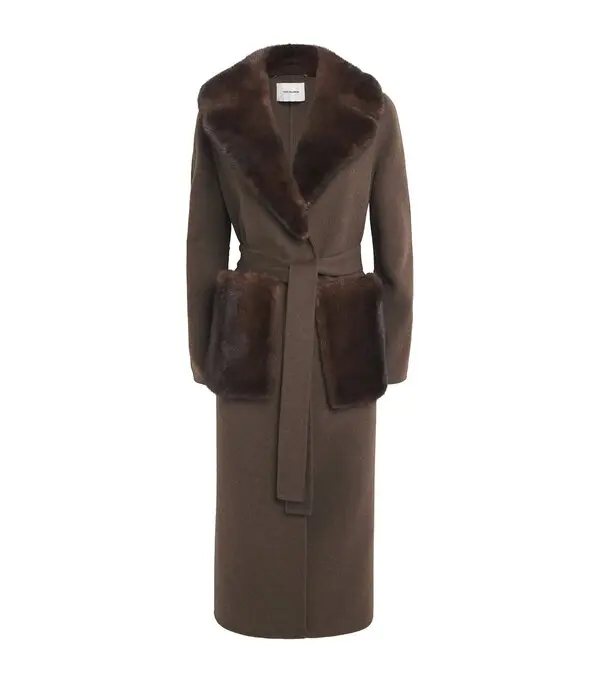 YVES SALOMON Double-faced Cashmere Long Coat With Mink Fur Pockets And Collar