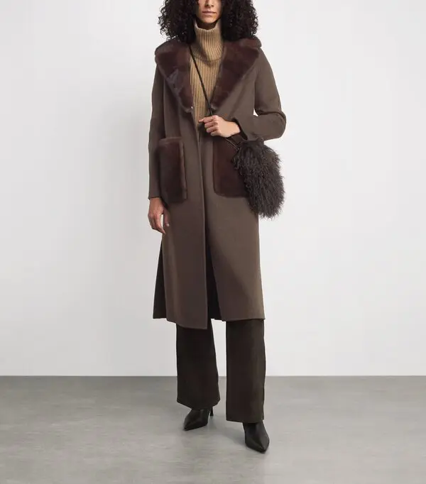YVES SALOMON Double-faced Cashmere Long Coat With Mink Fur Pockets And Collar