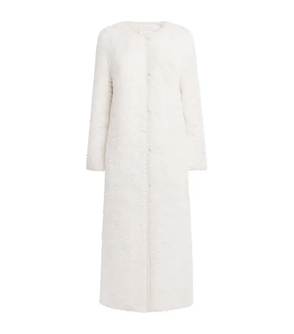 YVES SALOMON Mink-wool Herringbone Long Coat