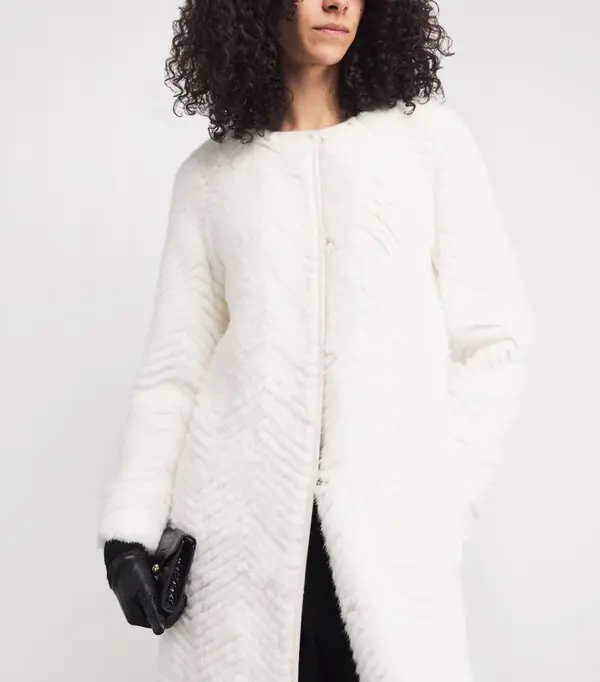 YVES SALOMON Mink-wool Herringbone Long Coat