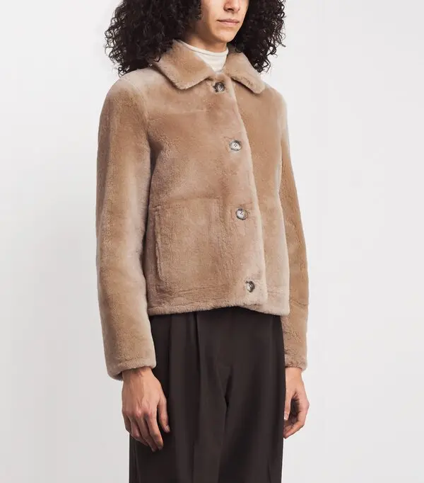 YVES SALOMON Shearling Pea Coat - Beige