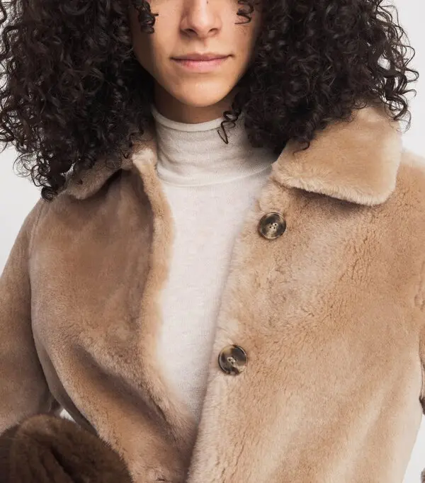 YVES SALOMON Shearling Pea Coat - Beige