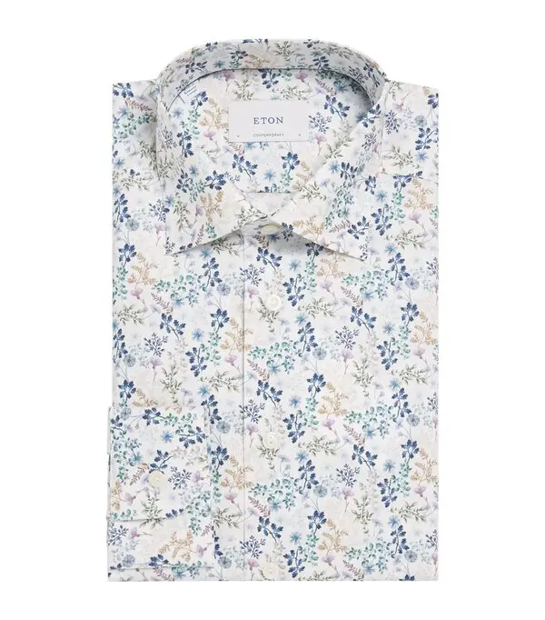 Eton Cotton Twill Printed Contemporary Fit Shirt
