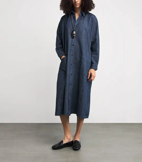 Eskandar Denim Side-seam Midi Shirt Dress