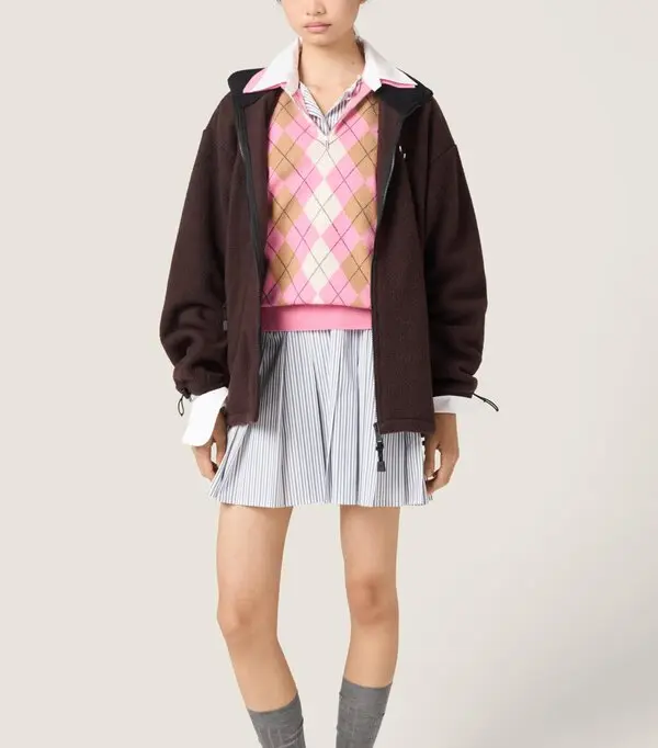 Miu Miu Fleece Zip-up Jacket - Brown