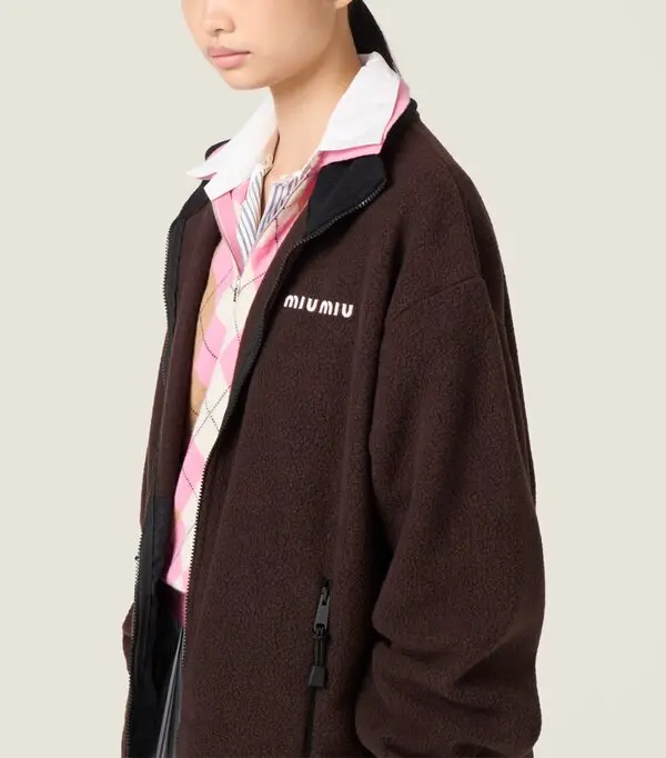 Miu Miu Fleece Zip-up Jacket - Brown