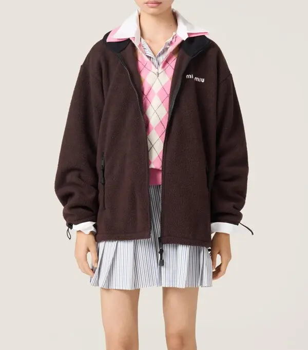 Miu Miu Fleece Zip-up Jacket - Brown