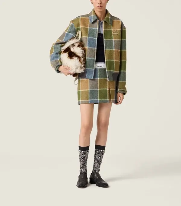 Miu Miu Wool Check Mini Skirt - Brown