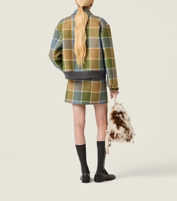 Miu Miu Wool Check Mini Skirt - Brown