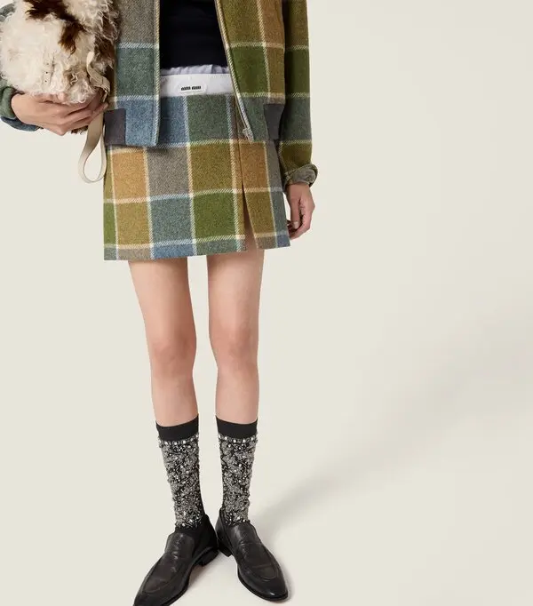 Miu Miu Wool Check Mini Skirt - Brown