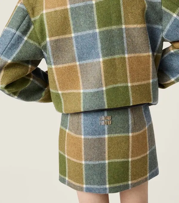 Miu Miu Wool Check Mini Skirt - Brown