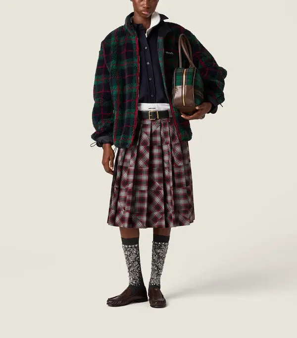 Miu Miu Wool Tartan Midi Skirt