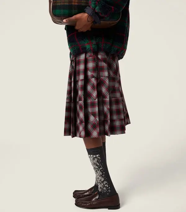 Miu Miu Wool Tartan Midi Skirt