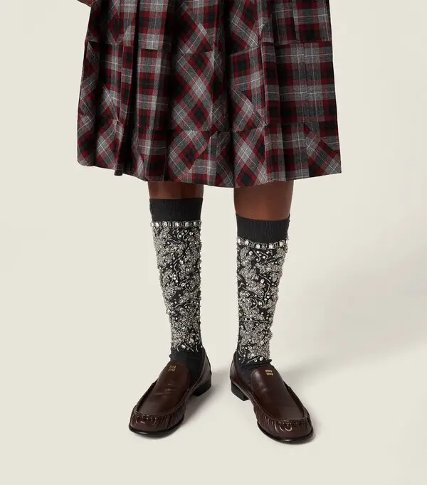 Miu Miu Wool Tartan Midi Skirt