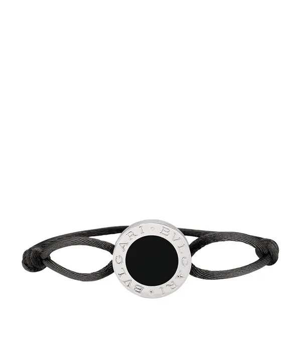 BVLGARI Double Logo Sterling Silver And Fabric Knotted Bracelet - Black