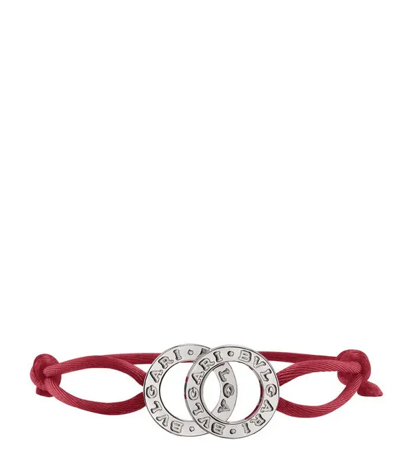 BVLGARI Double Logo Sterling Silver And Fabric Knotted Bracelet - Red