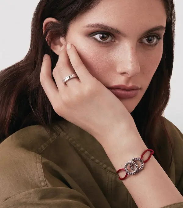 BVLGARI Double Logo Sterling Silver And Fabric Knotted Bracelet - Red