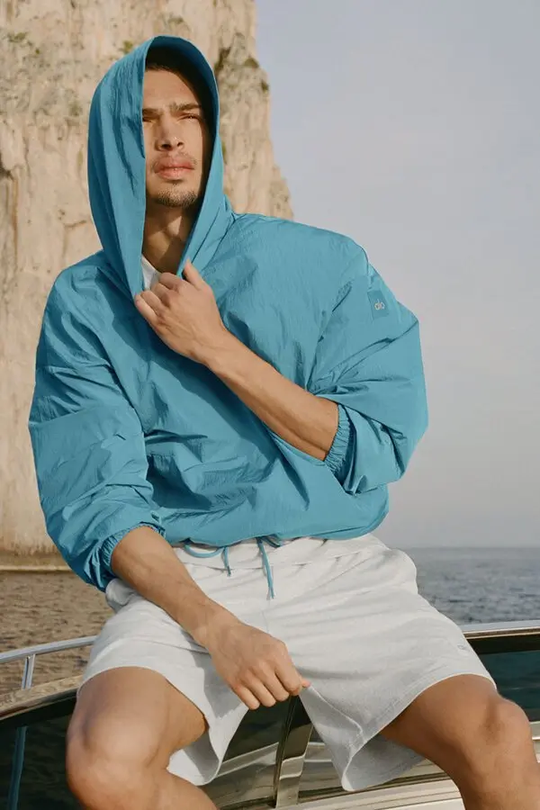 Alo Yoga Axis Hooded Pullover Top - Blue Breeze