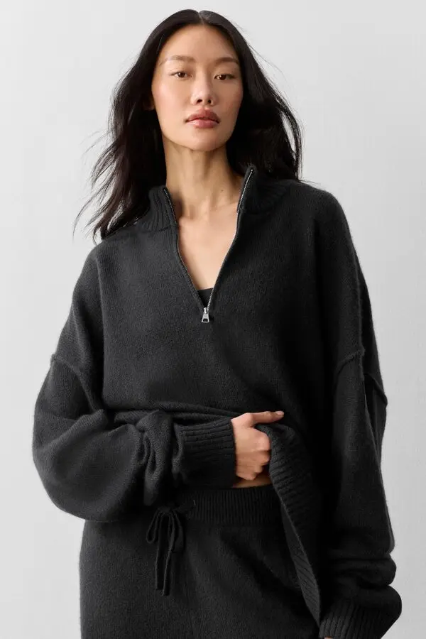 Alo Yoga Wool Cashmere 1/4 Zip Pullover Top - Black
