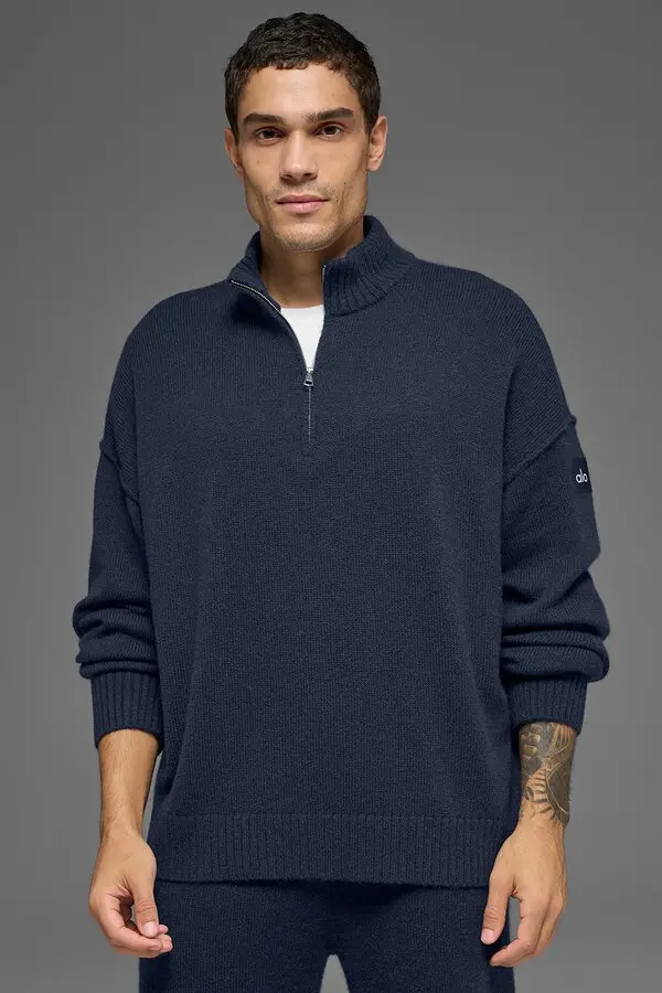 Alo Yoga Wool Cashmere 1/4 Zip Pullover Top - Navy
